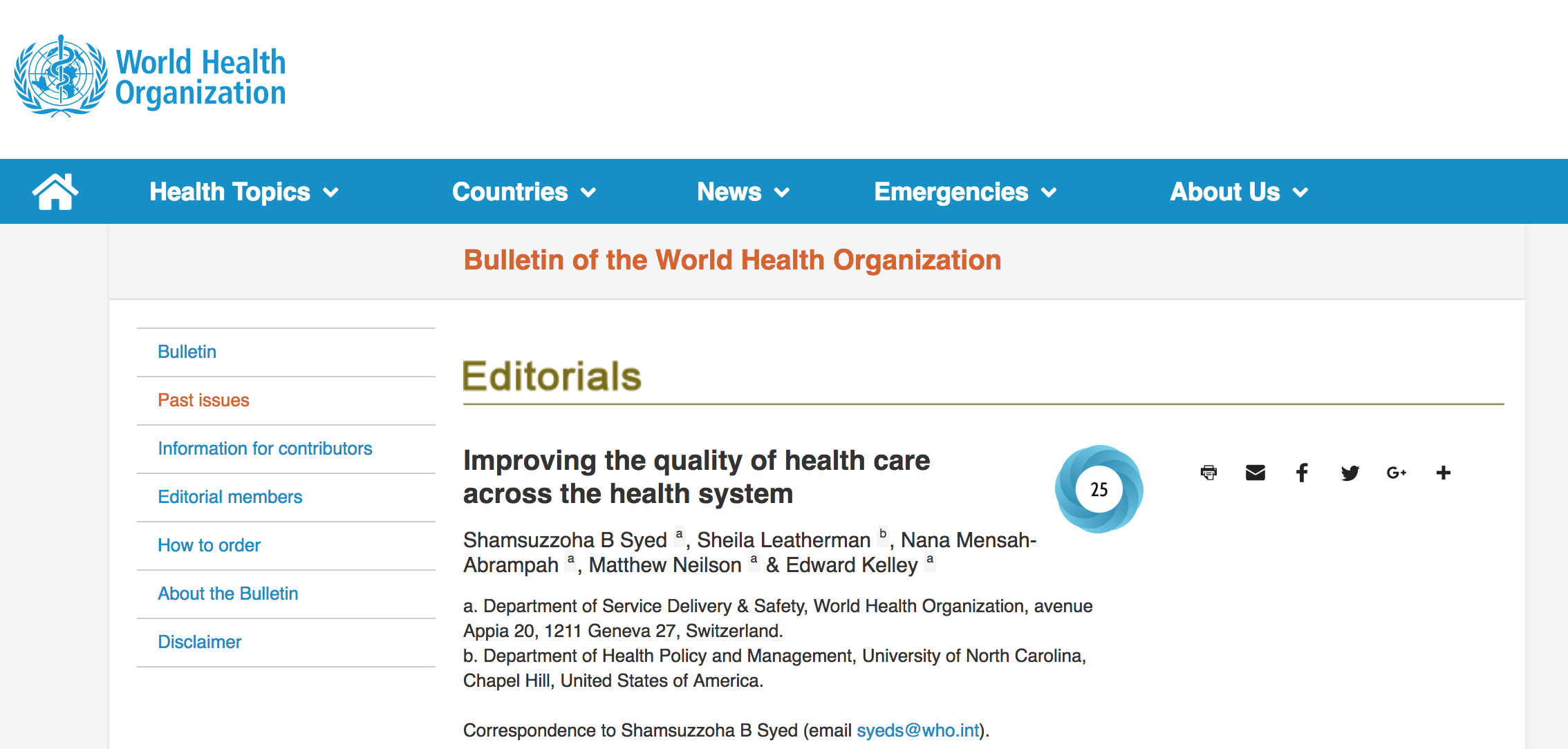 WHO Bulletin: Improving the quality of health care across the health ...
