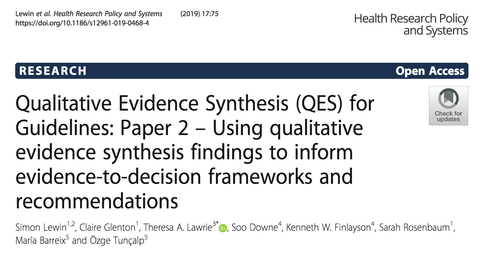 New guidance on using qualitative evidence synthesis for guidelines ...