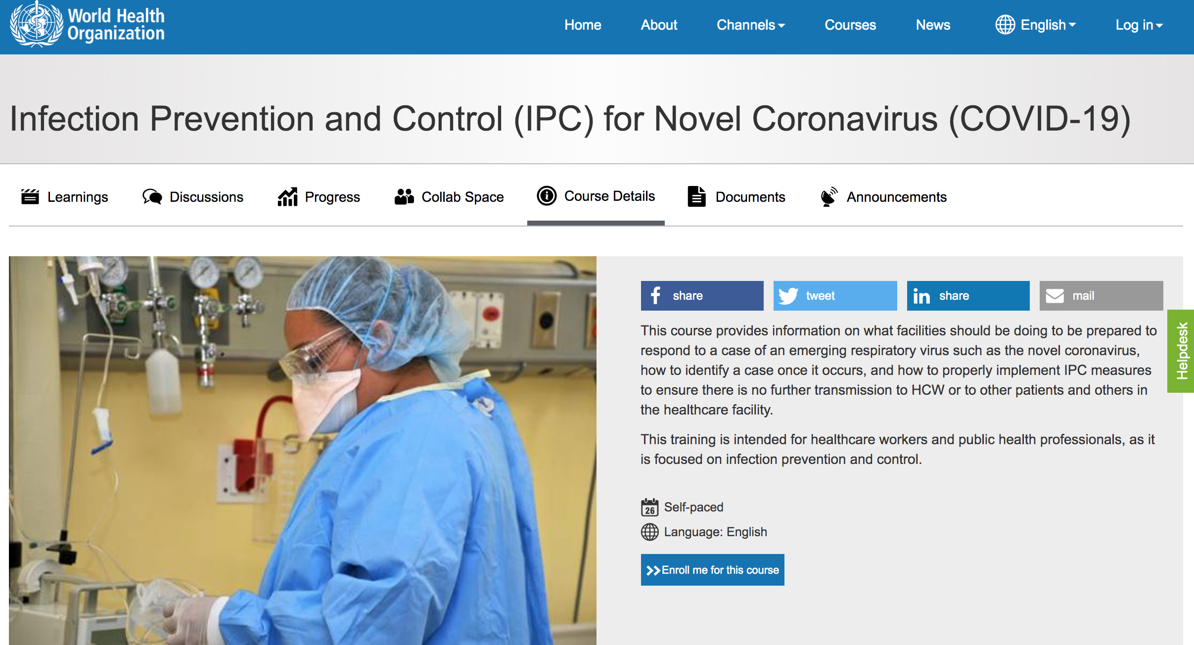 WHO Course: Infection Prevention and Control for COVID-19 | ProfMoosa