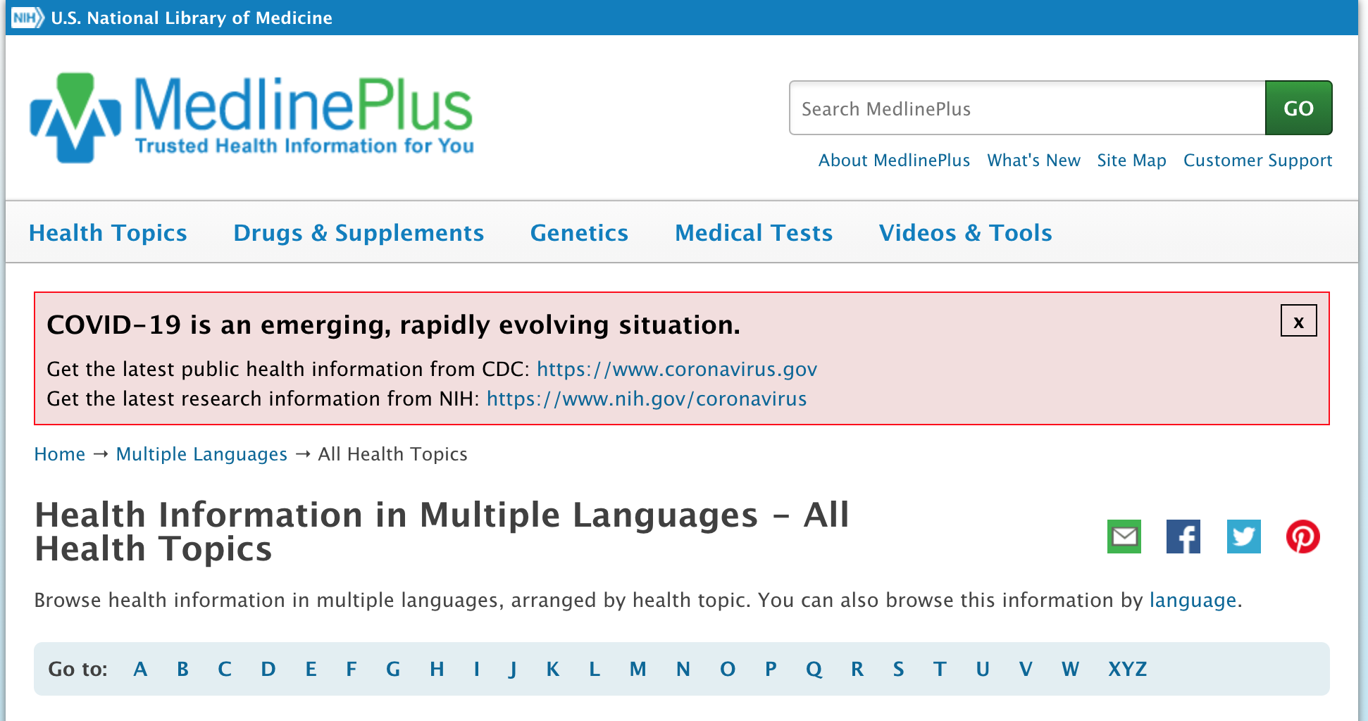 MedlinePlus to Become the NLM Home for Information in Multiple ...
